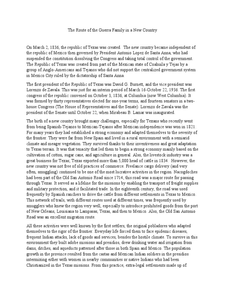 The Route of The Guerra Family in A New Country | PDF | Texas