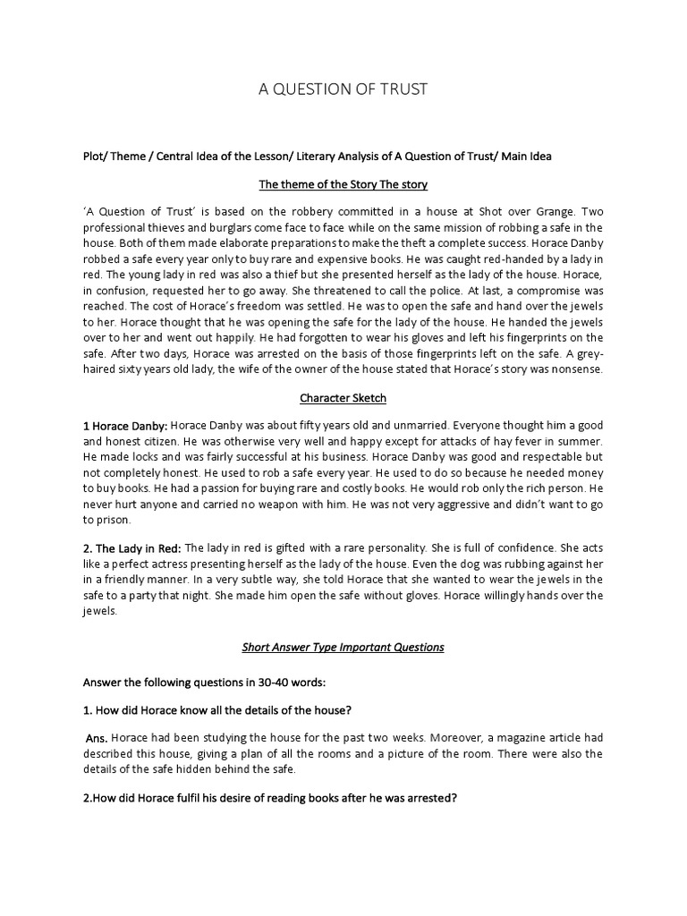 A Question of Trust Notes and Extra Questions | PDF | Robbery