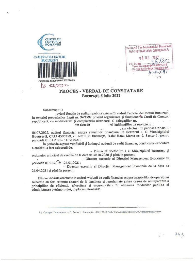 Raport Curtea de Conturi 1 (S25C-0i22091909150) | PDF