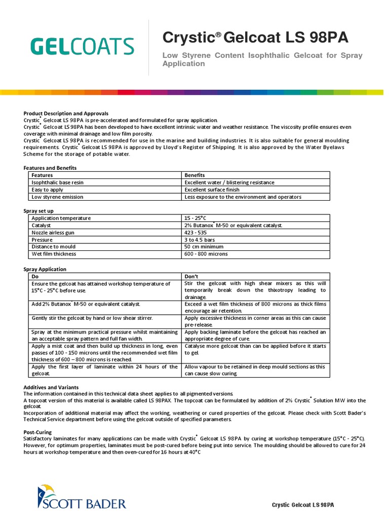 Crystic Gelcoat Ls 98pa Gelcoat en Nov17 | PDF | Water | Pascal (Unit)