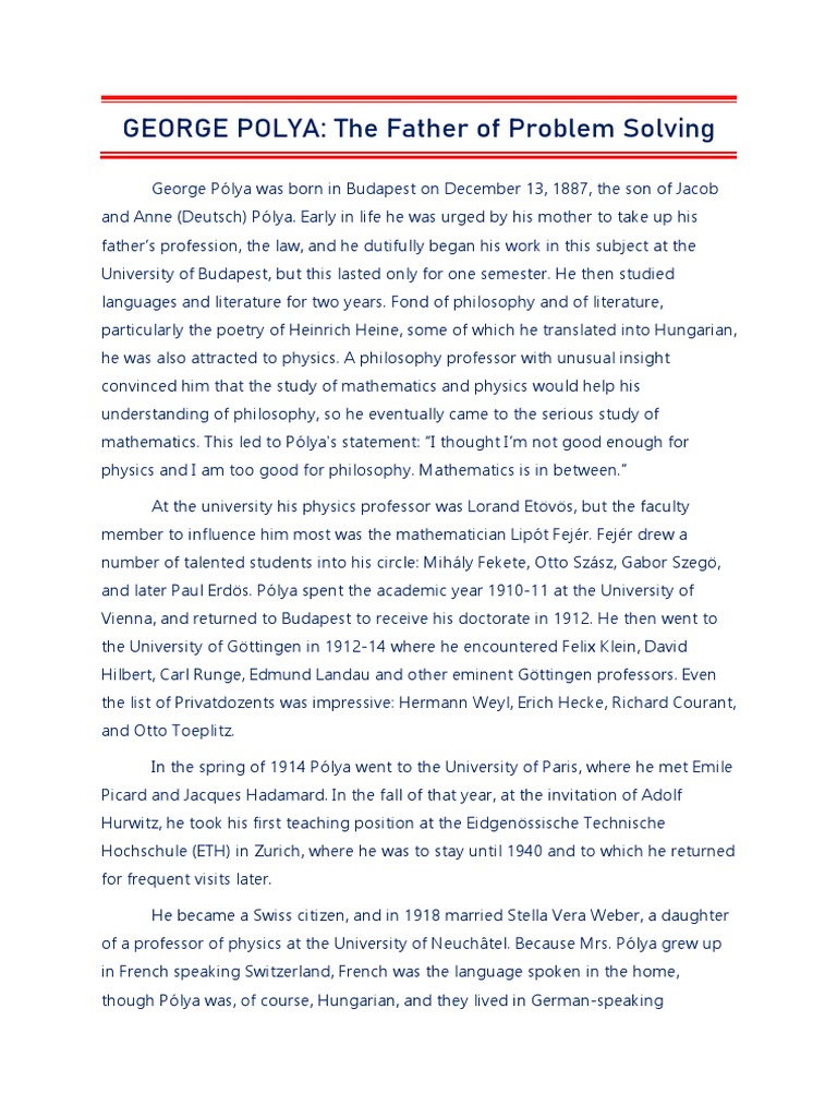 George Pólya: Problem Solving Pioneer | PDF | Geometry | Mathematics