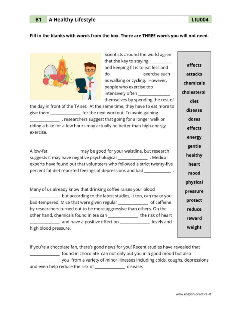 A Healthy Lifestyle - PDF Vocabulary Worksheet - B1 - LIU004 - Liu004-Healthy-lifestyle | PDF