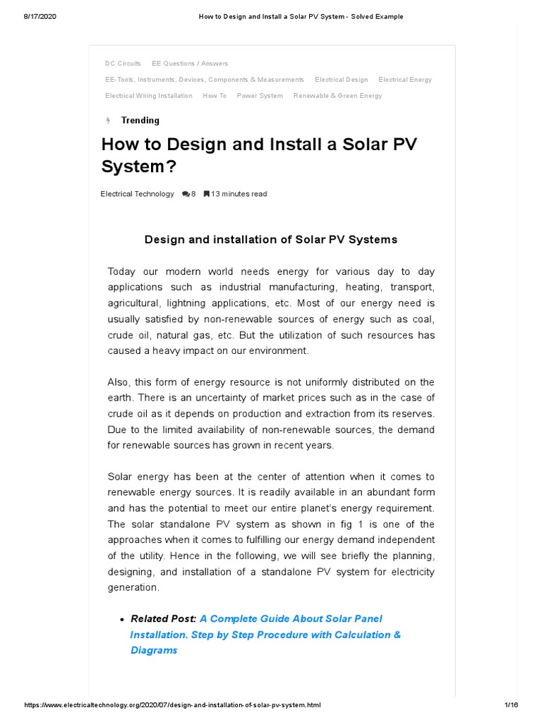 How To Design and Install A Solar PV System - Solved Example | PDF ...