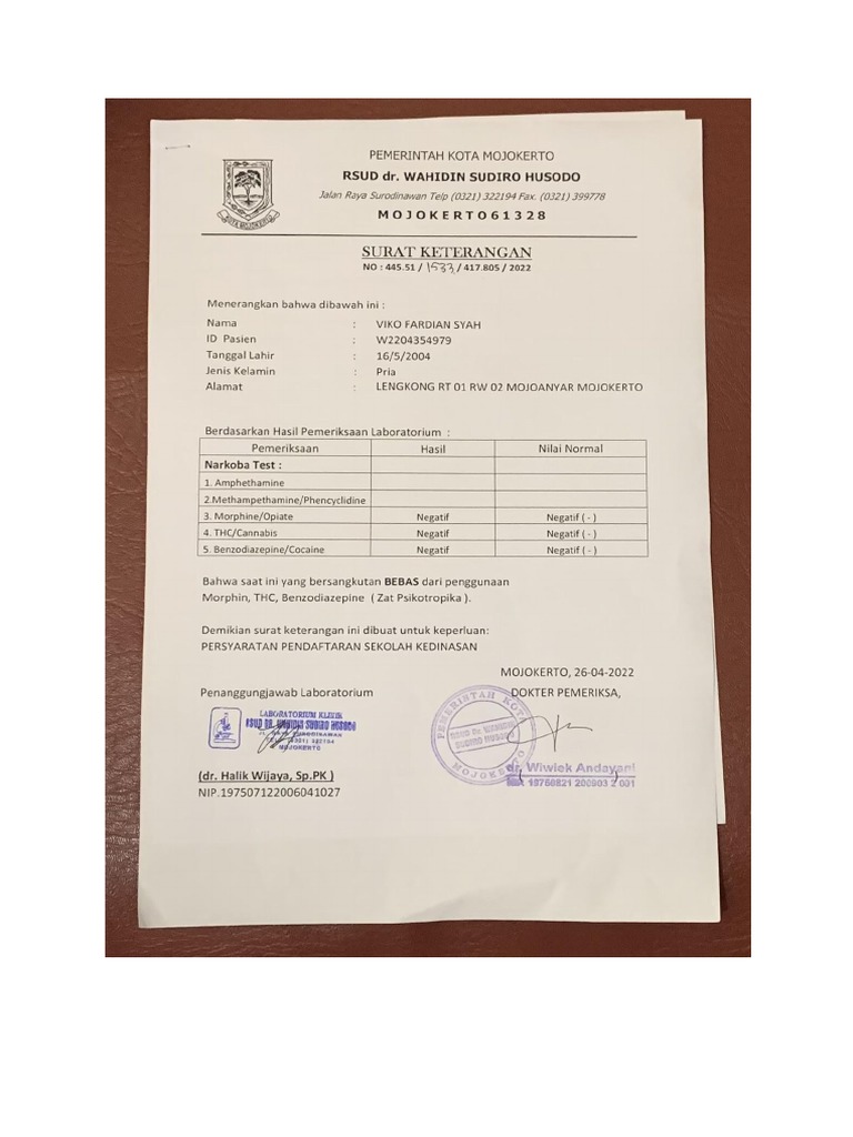 Surat Keterangan Bebas Narkoba | PDF