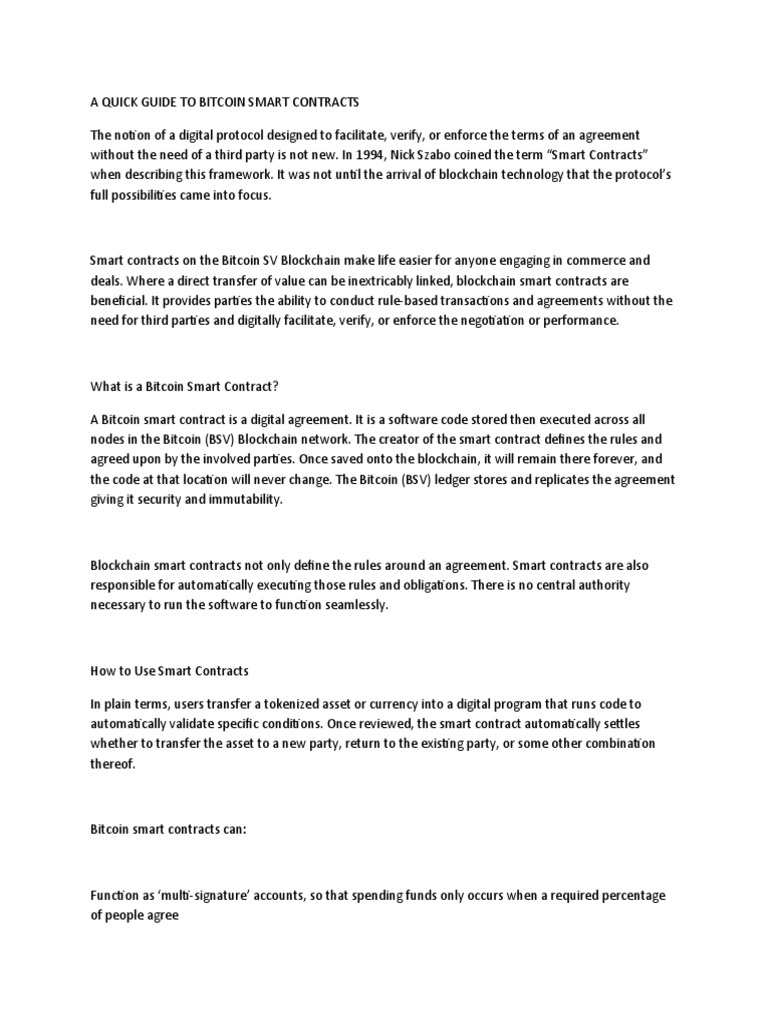 A Quick Guide To Bitcoin Smart Contracts | PDF | Cryptocurrency | Bitcoin