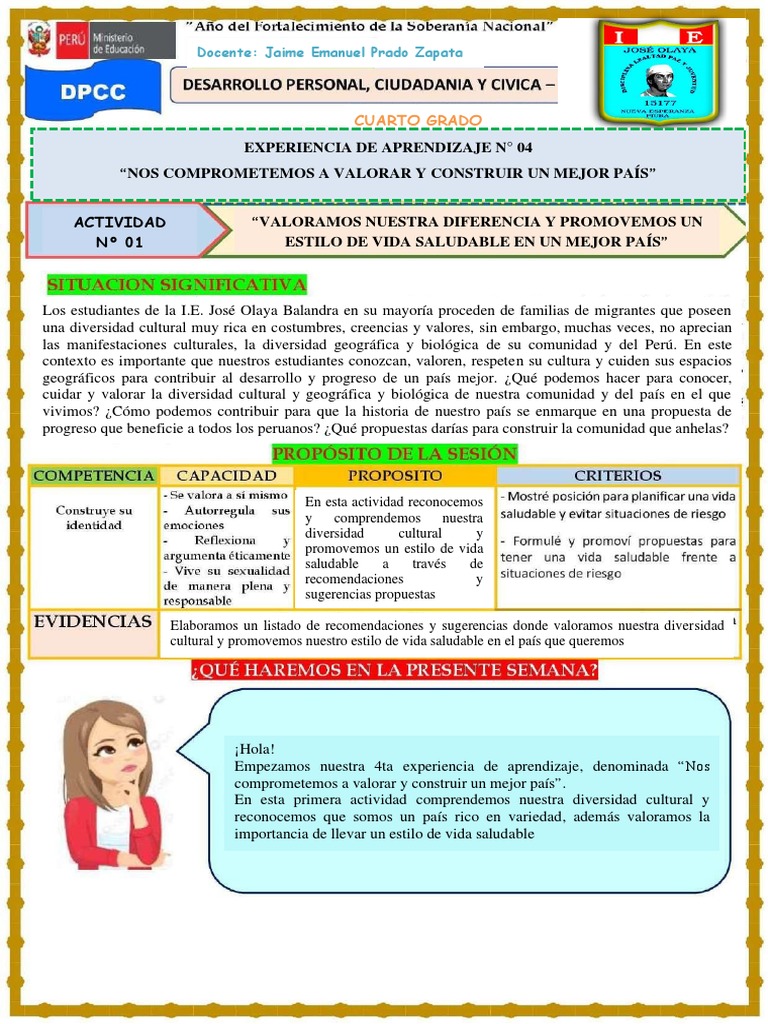 DPCC 4° Actv.01 - EDA 4 - Cuarta Semana | PDF