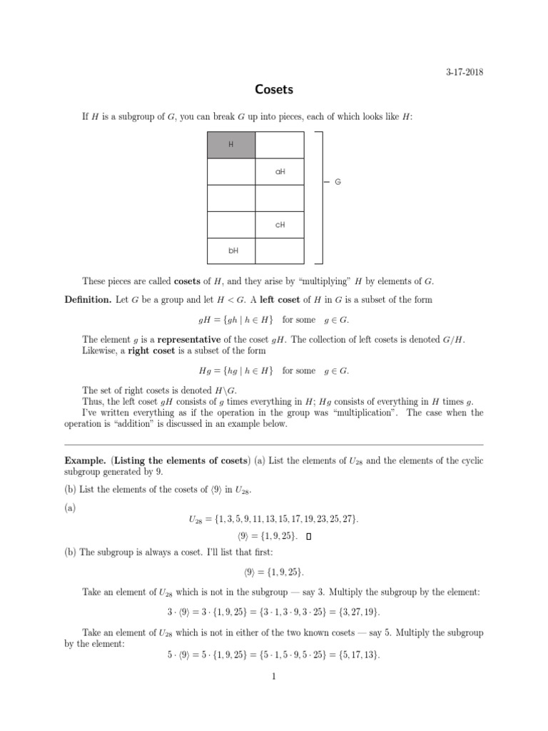 Cosets | PDF | Group (Mathematics) | Index Of A Subgroup