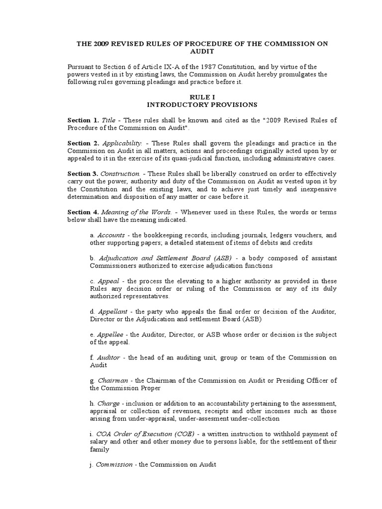 The 2009 Revised Rules of Procedure of The Commission On Audit | PDF ...