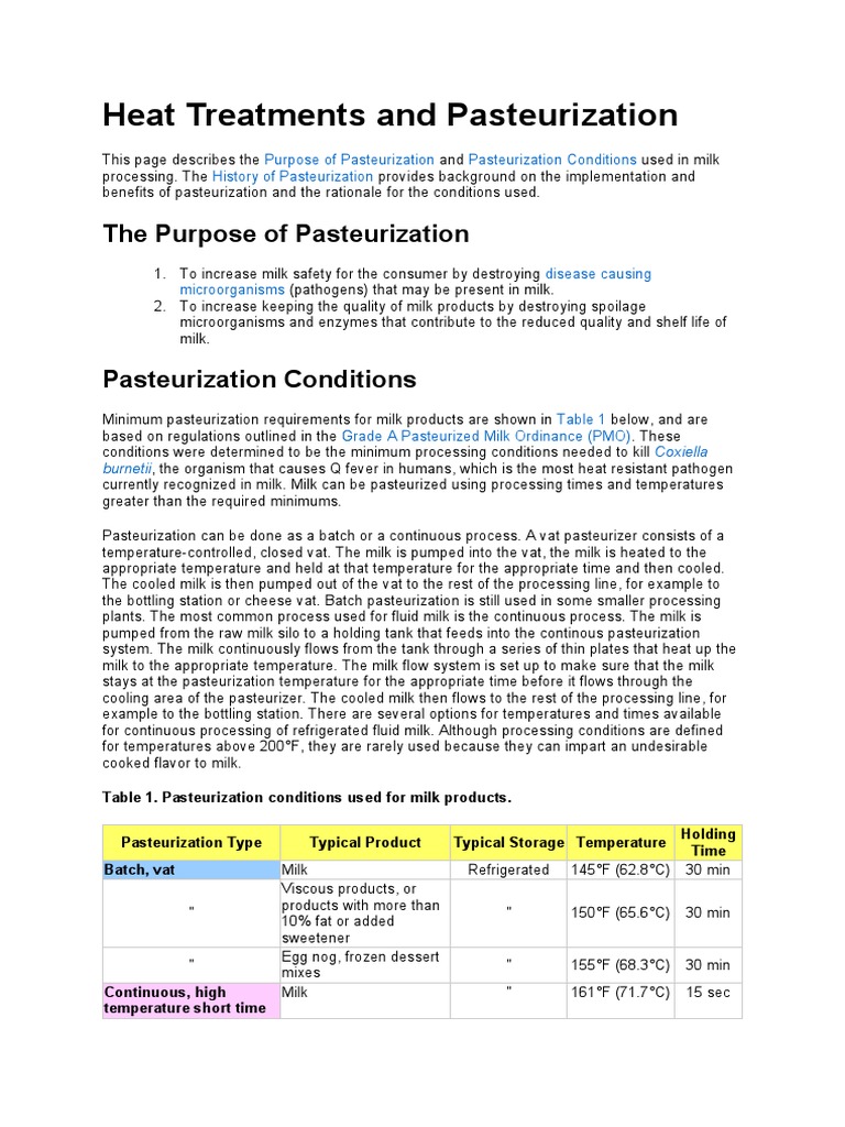 Heat Treatments and Pasteurization | PDF | Food And Drink | Nutrition