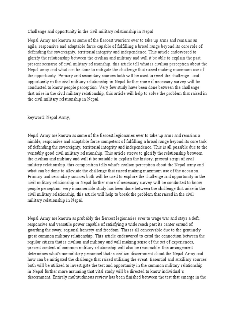 Challenge and Opportunity in The Civil Military Relationship in Nepal ...