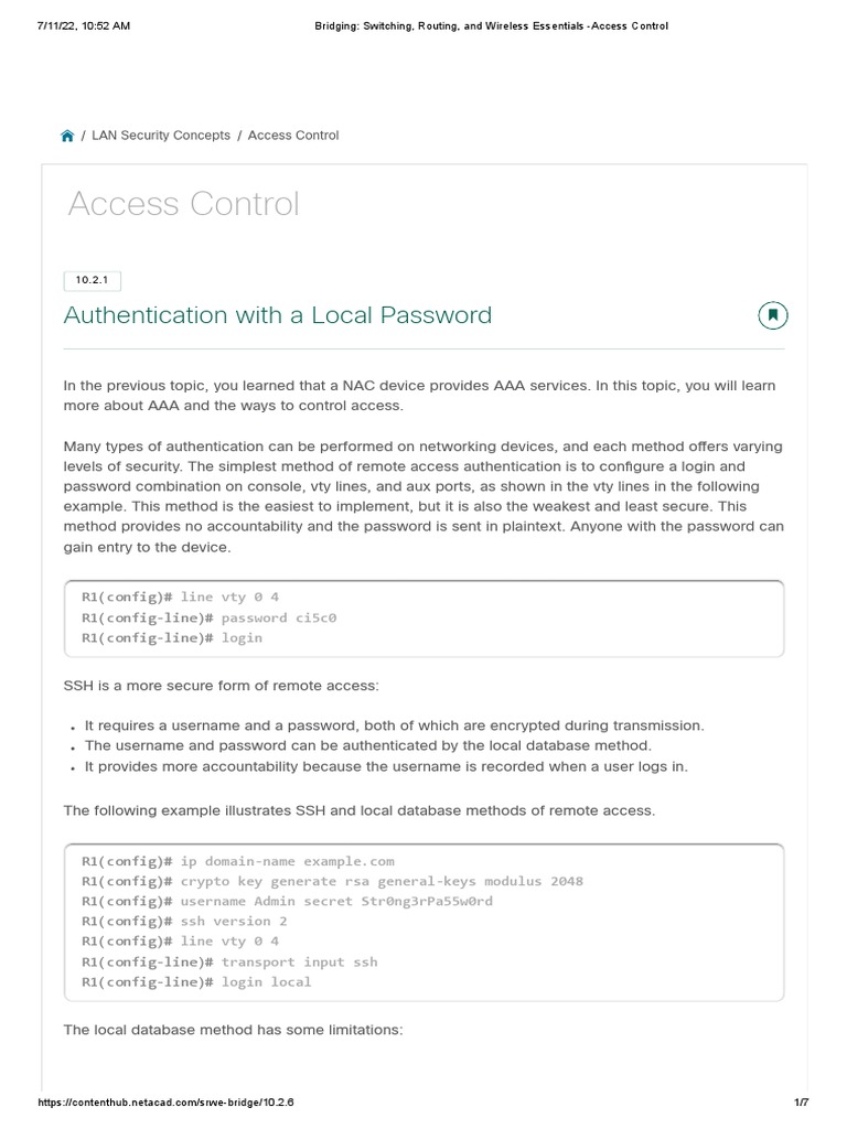 Bridging - Switching, Routing, and Wireless Essentials - Access Control | PDF | Radius ...