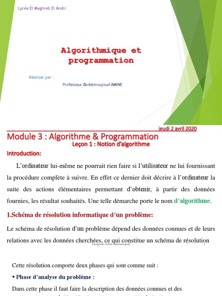 Schéma de Résolution D'un Problème+notion Algo | PDF | Programmation informatique | Division