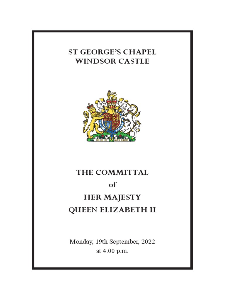 Committal of Her Majesty Queen Elizabeth II - Order of Service | PDF