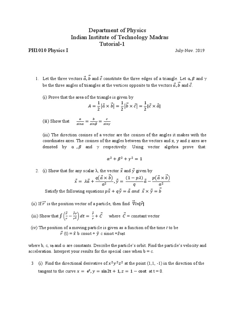 PH1010 - Tutorial - 1 | PDF | Euclidean Vector | Triangle