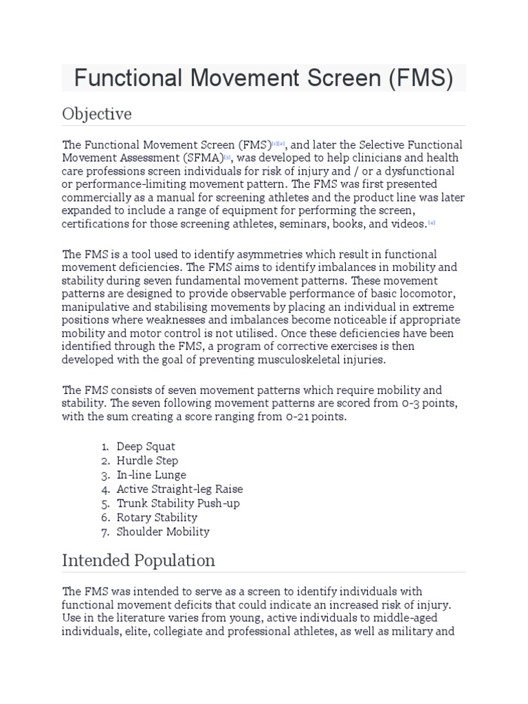 Functional Movement Screen | PDF | Risk | Causes Of Death
