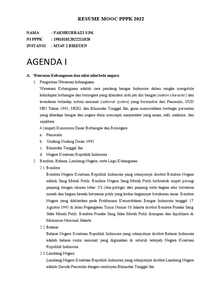 Resume Julnal Mooc Asn PPPK Agenda 1 2 3 Fakhrurrazi SPD | PDF | Politik