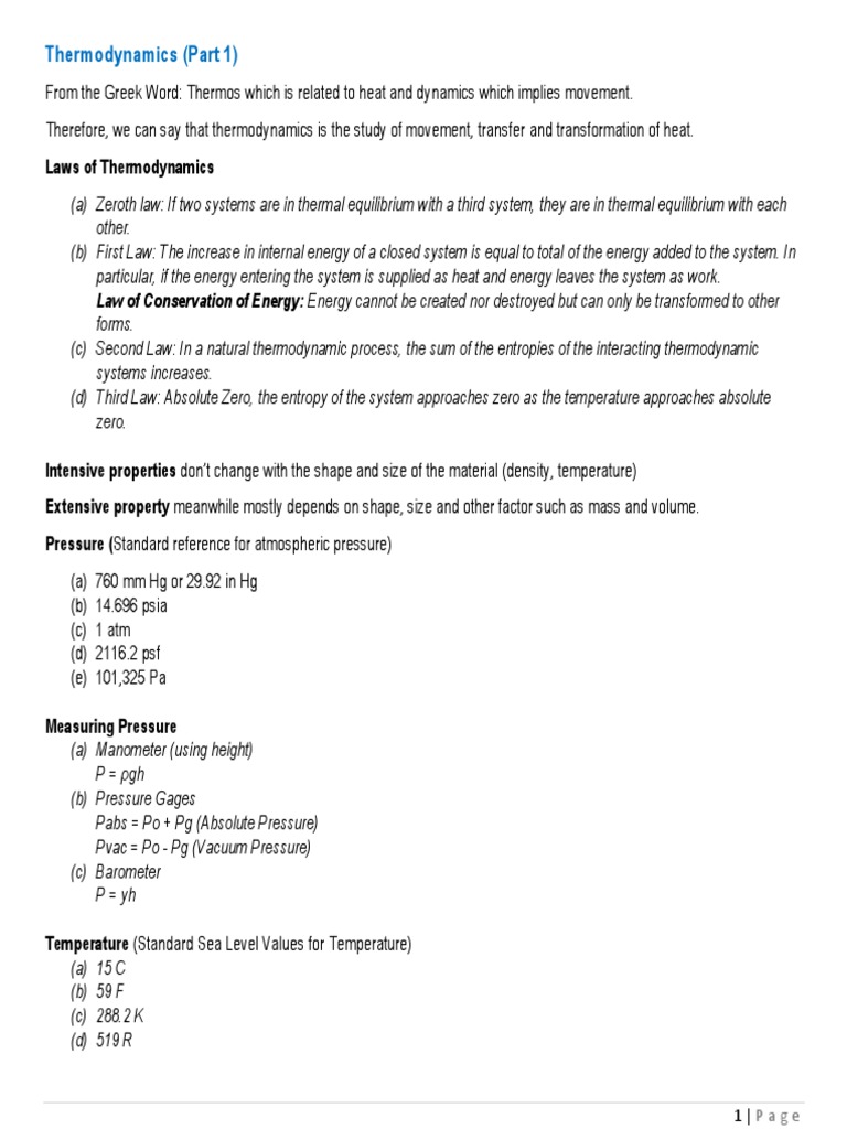 01 Thermodynamics Handouts | PDF | Gases | Heat
