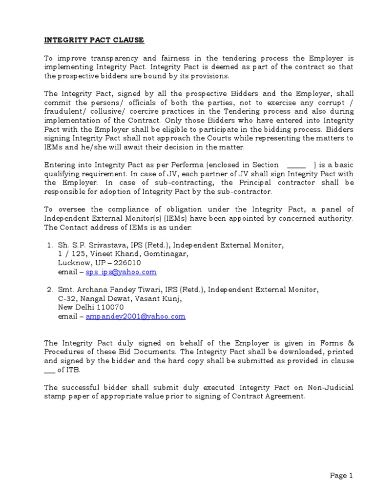 Integrity Pact | PDF | Employment | Bribery