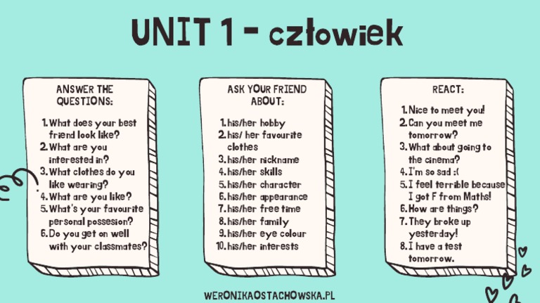 E8 - UNIT-1-czlowiek Powtórka Pytania Reakcje | PDF