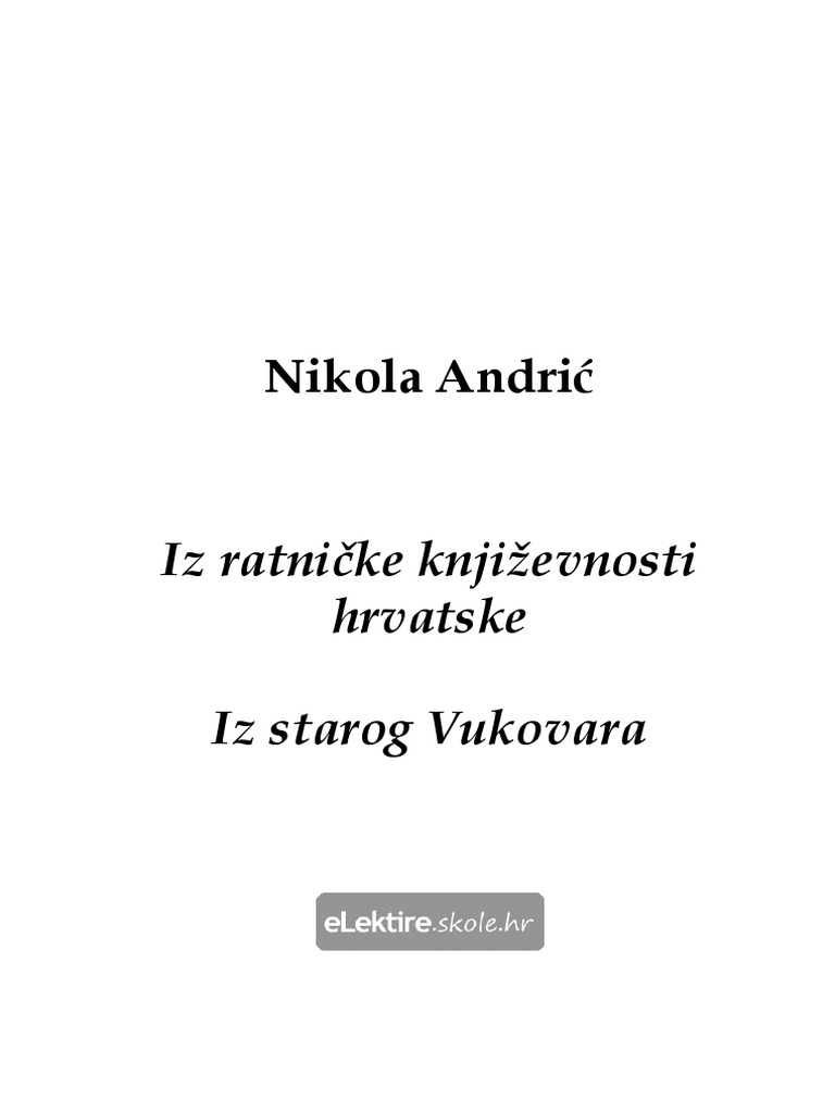 Andric Iz Ratnicke Knjizevnosti Iz Starog Vukovara | PDF