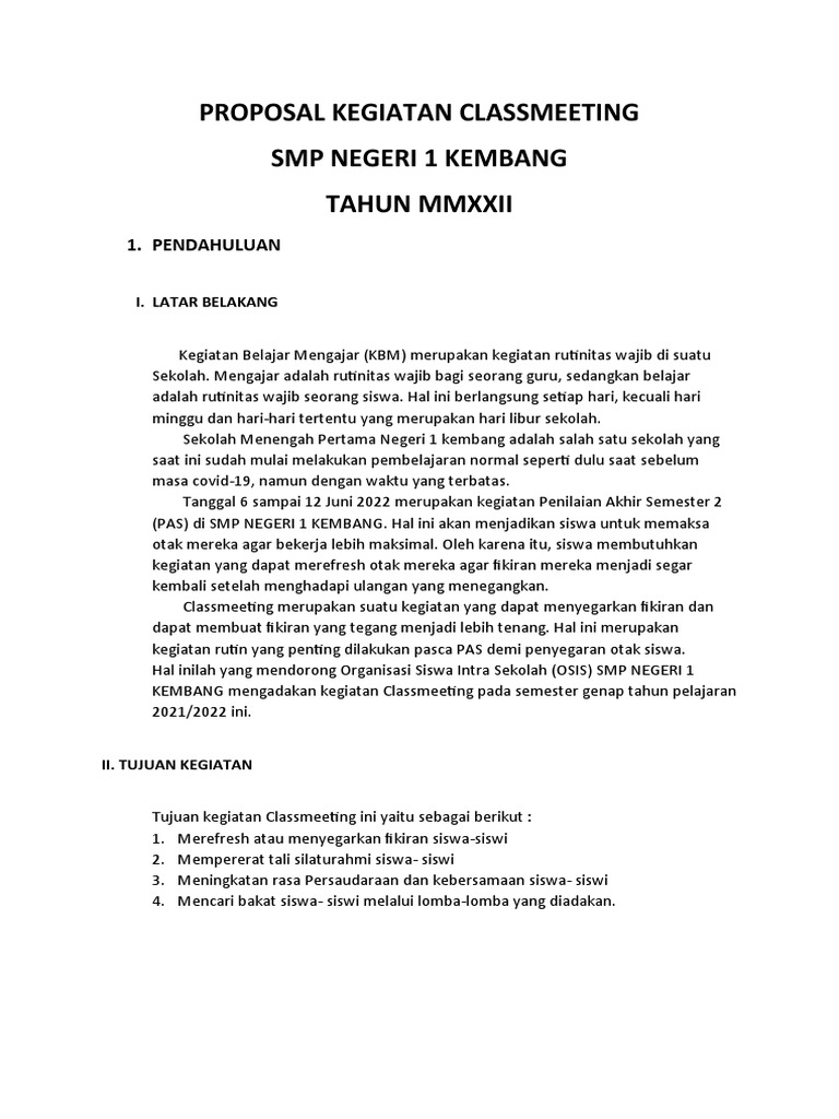 Proposal Kegiatan Class Meeting | PDF