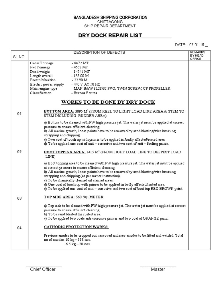 Dry Dock Repair List August 18 | PDF