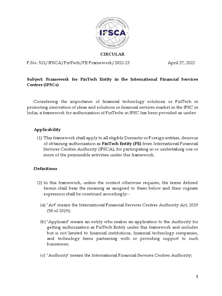 Framework For FinTech Entity in The International Financial Services ...