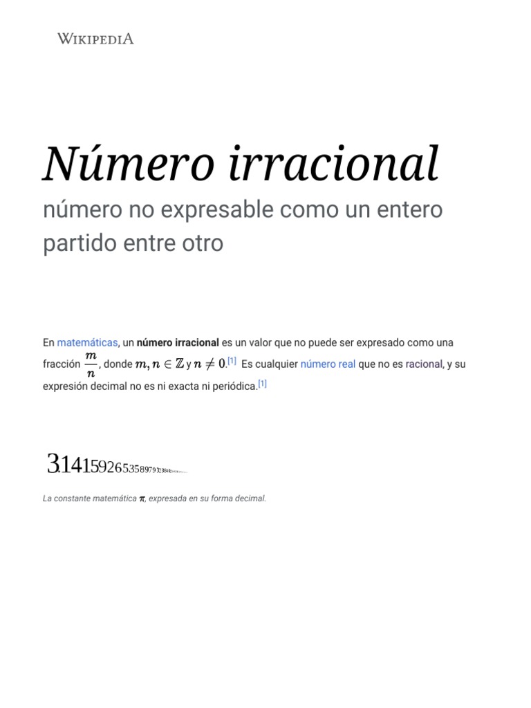 Número Irracional - Wikipedia, La Enciclopedia Libre | PDF | Números ...