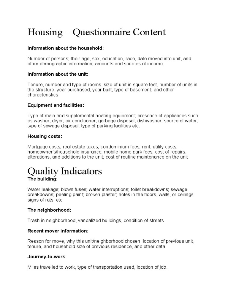 Questionnaire - Housing | PDF | Waste Management | Economic Sectors