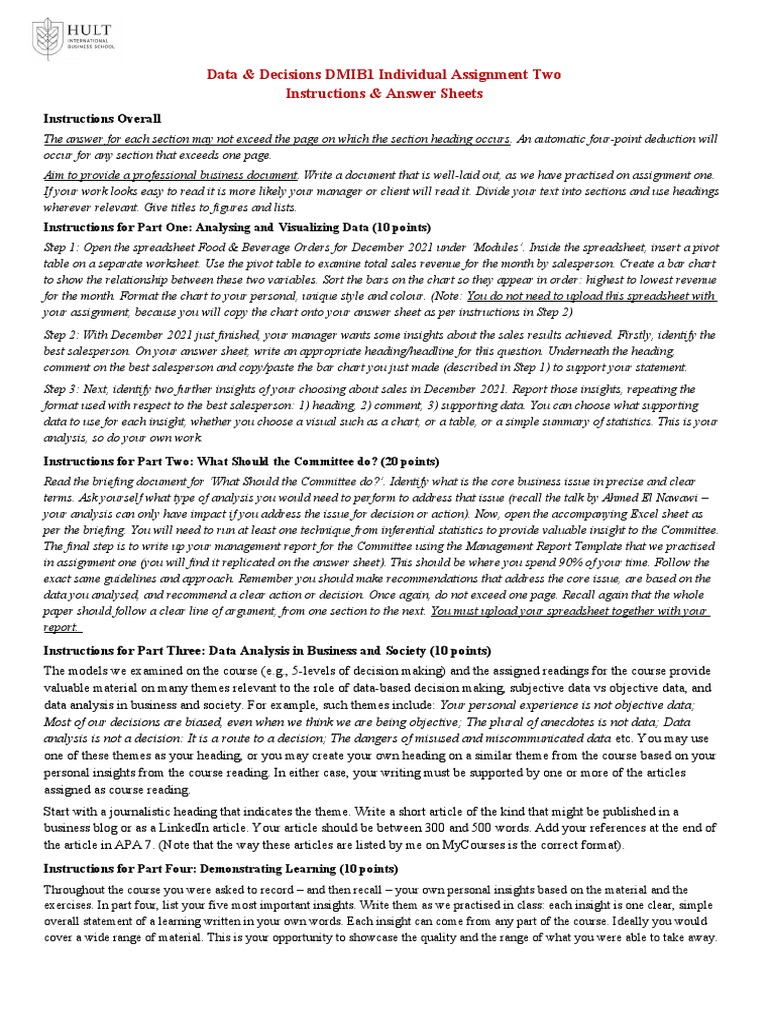 Data and Decisions Assignment | PDF | Data Analysis | Survey Methodology