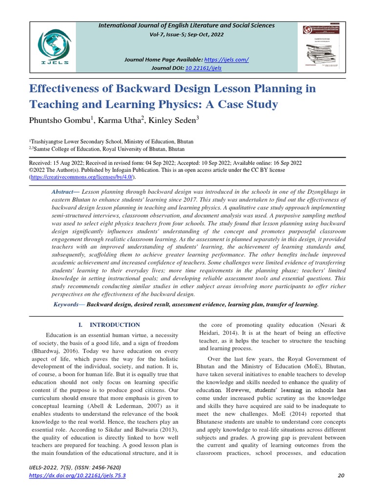 Effectiveness of Backward Design Lesson Planning in Teaching and ...