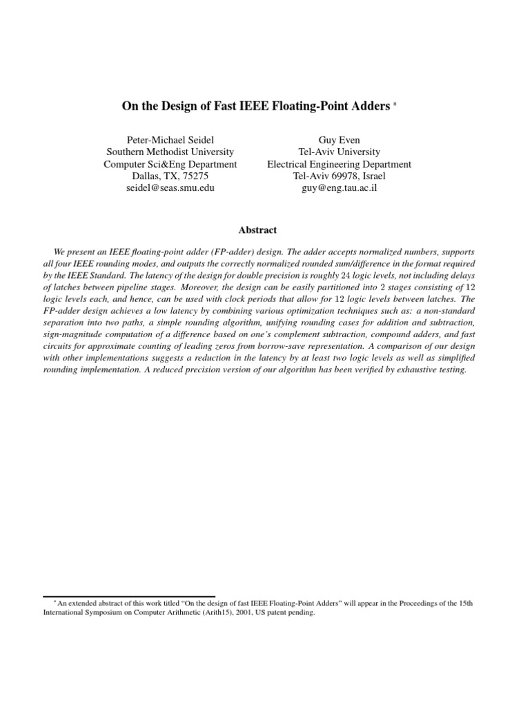 2001 - On The Design of Fast IEEE Floating-Point Adders | PDF