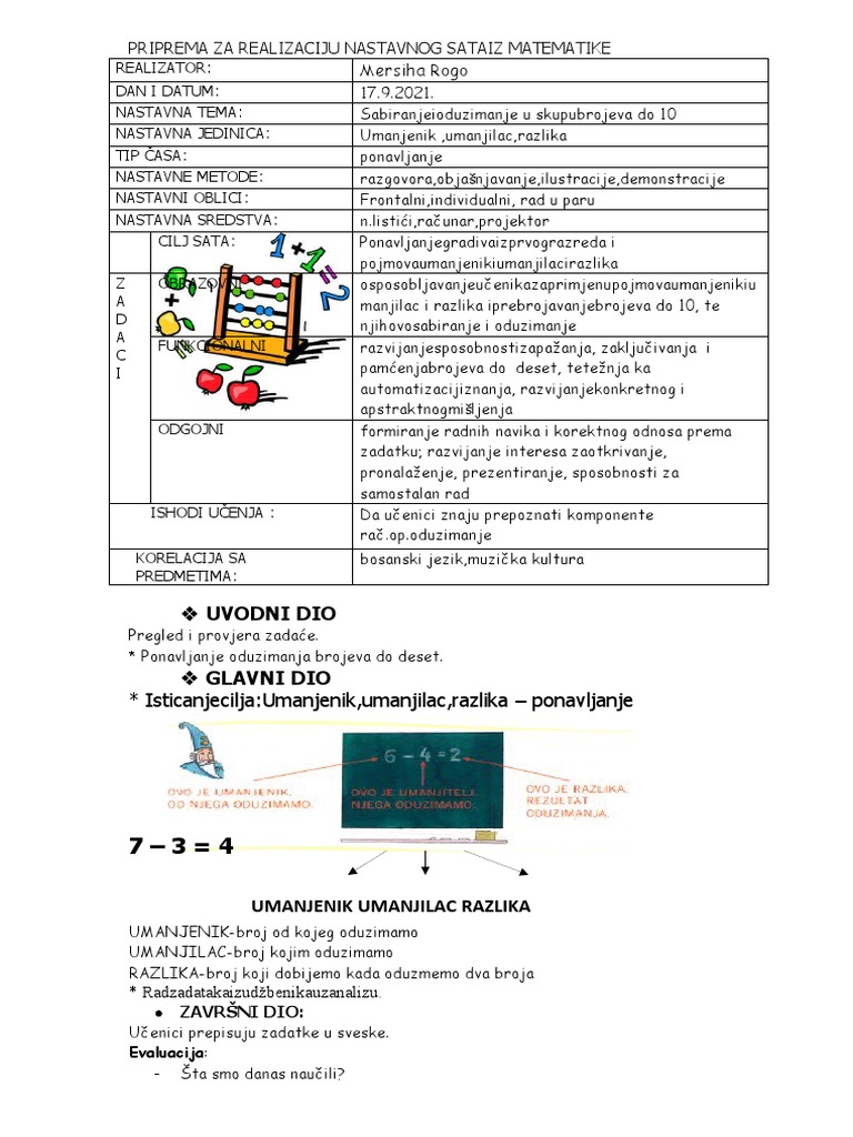 Umanjenik Umanjilac Razlika | PDF