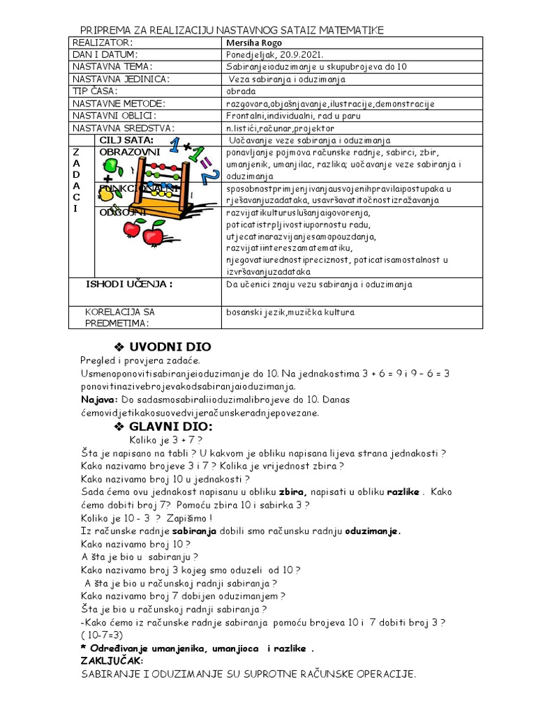 Veza Između Sabiranja I Oduzimanja | PDF