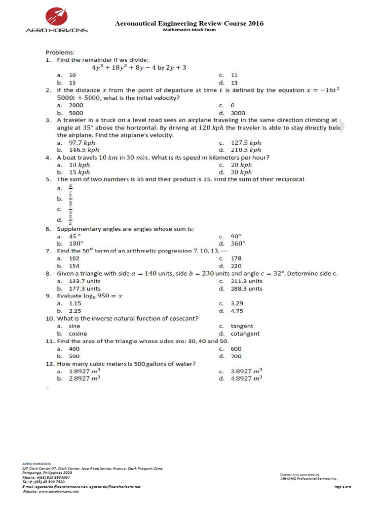 Mock - Mathematics 2016 | PDF