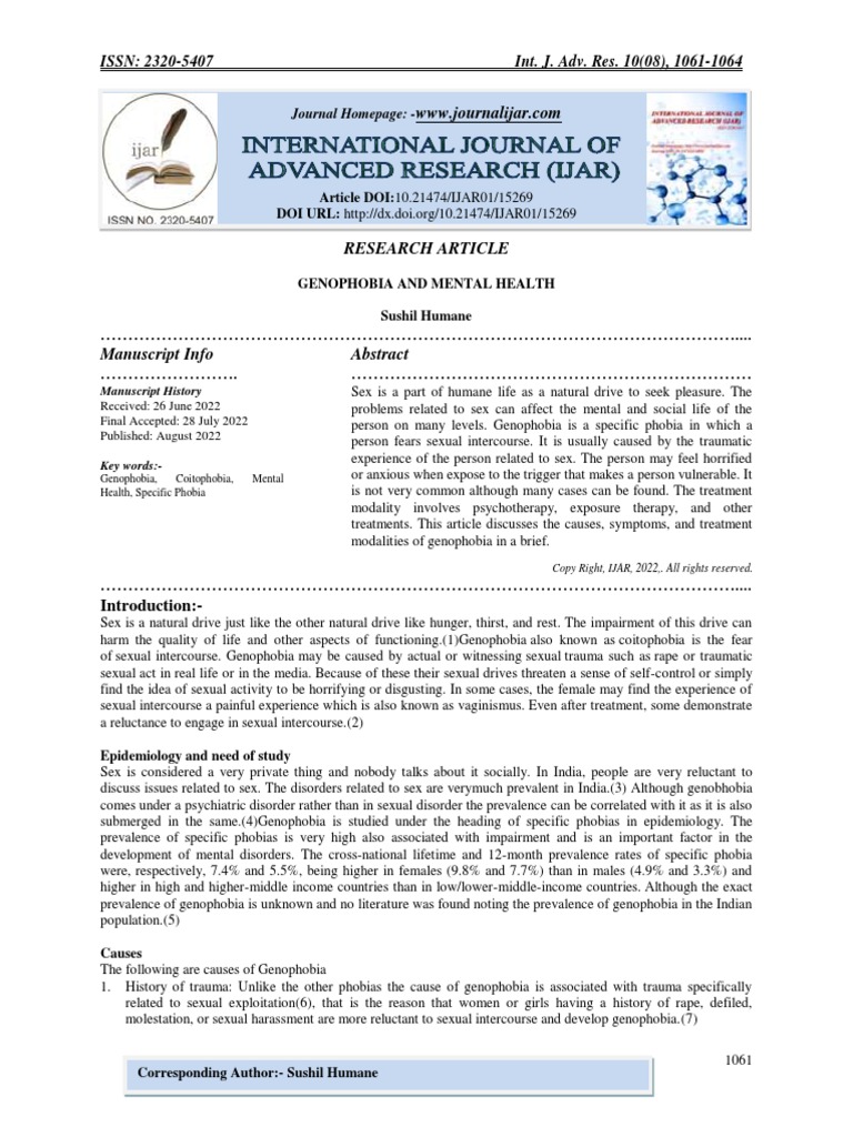 Genophobia and Mental Health | PDF | Psychotherapy | Fear