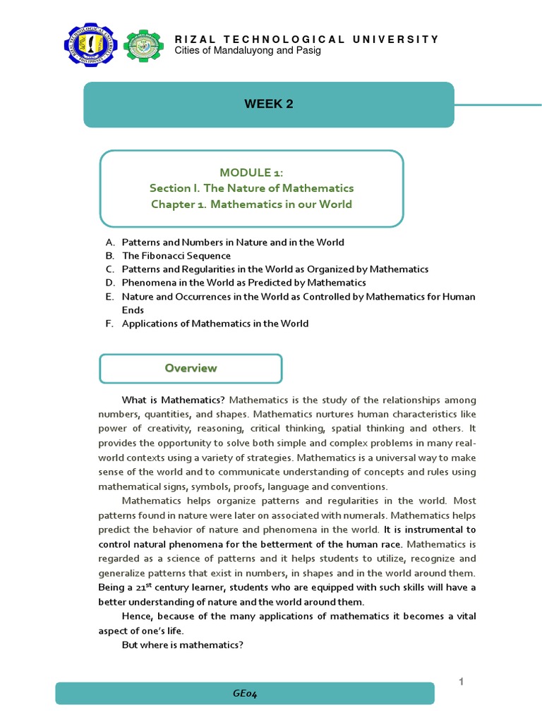Module 1 Mathematics in Our World | PDF | Pattern | Mathematics