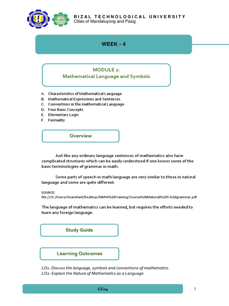 MODULE-2-MATHEMATICAL-LANGUAGE-AND-SYMBOLS (Edited) | PDF | Set ...