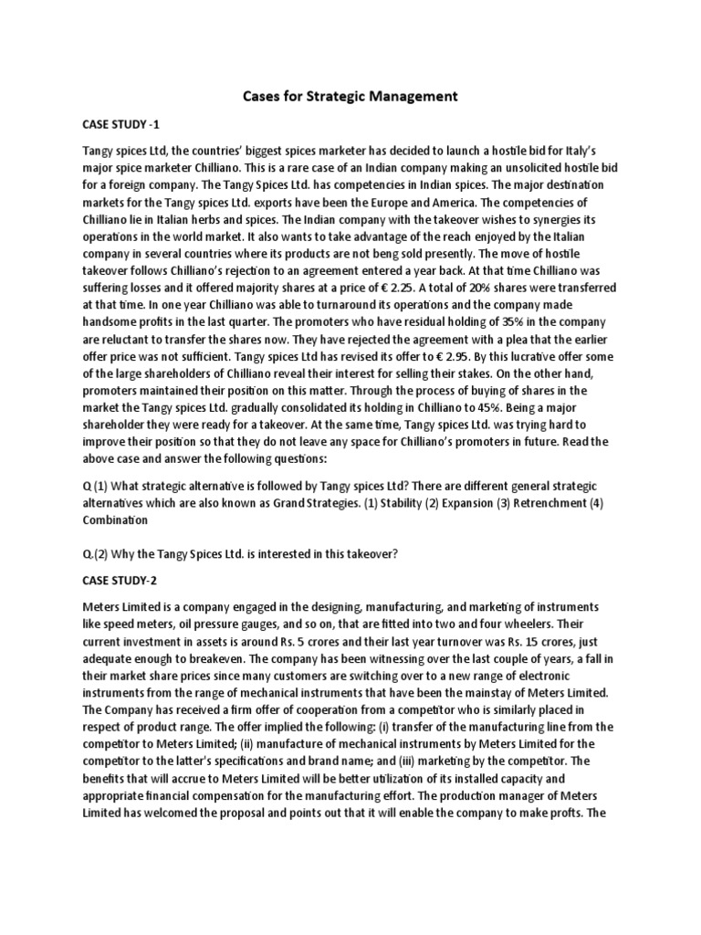 Strategic Management Case Studies Analysis | PDF | Takeover | Human ...