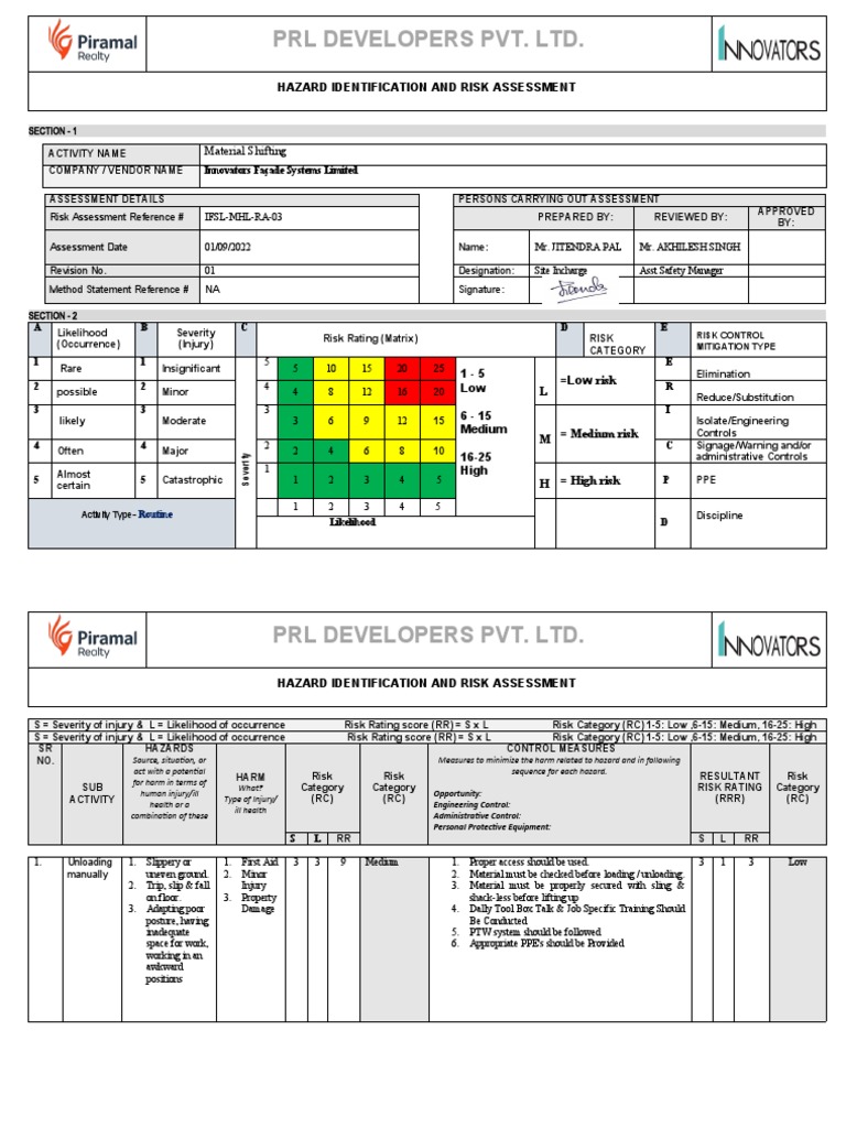 Material Shifting Risk Assessment Report | PDF | Risk | Personal ...