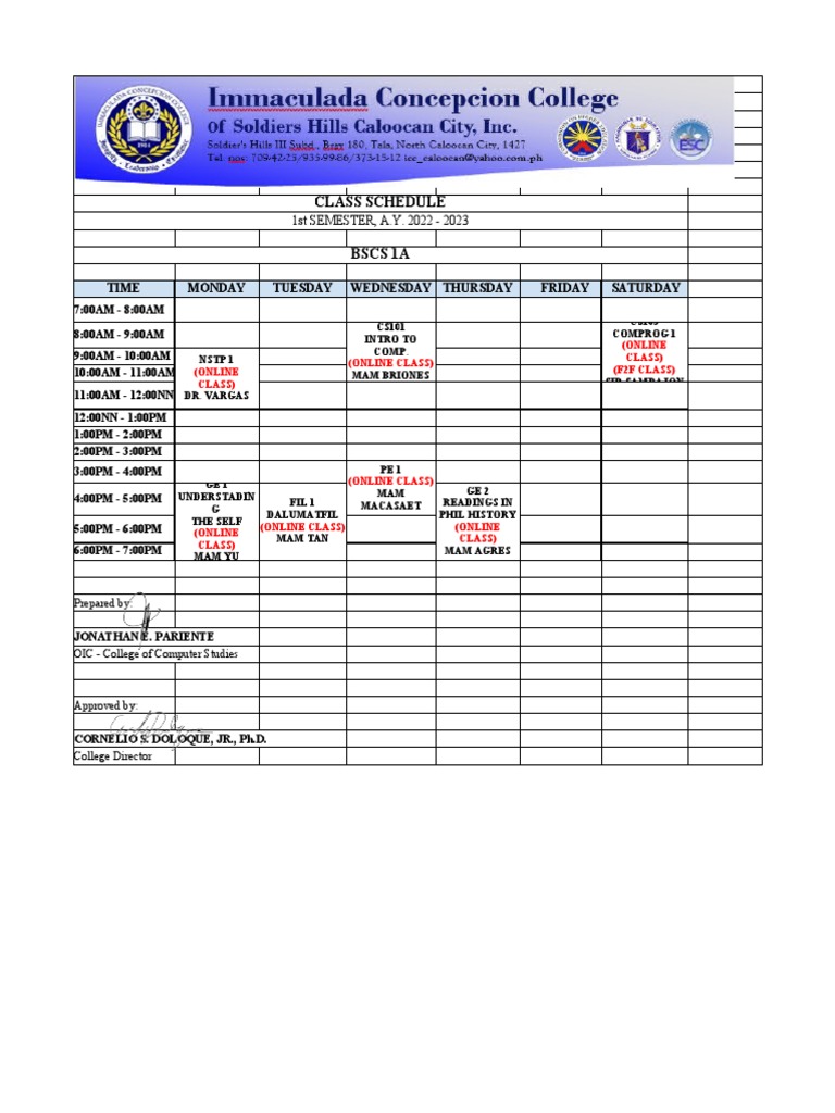 Bscs Schedule 1st Sem 2022 2023 | PDF | Computing | Information Age Bscs Schedule 1st Sem 2022 2023 | PDF | Computing | Information Age