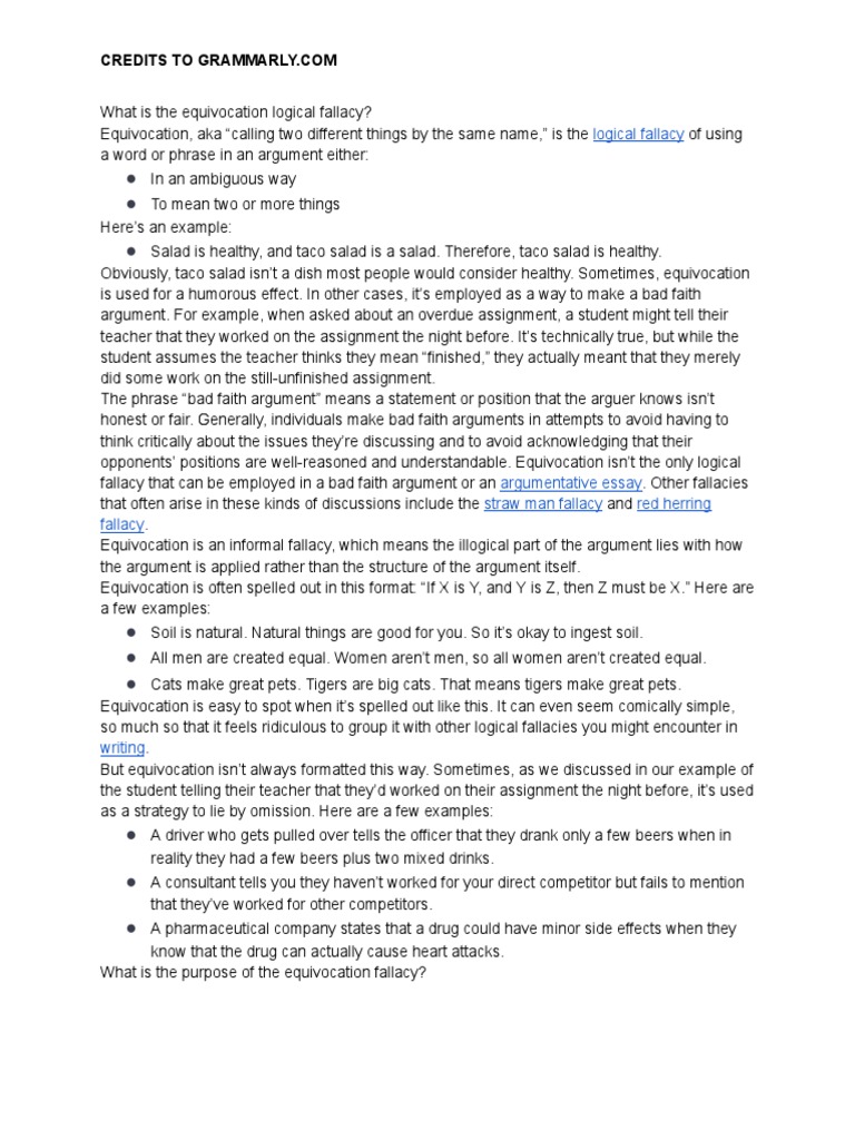 Equivocation Fallacy Explained, With Examples | PDF | Fallacy | Argument