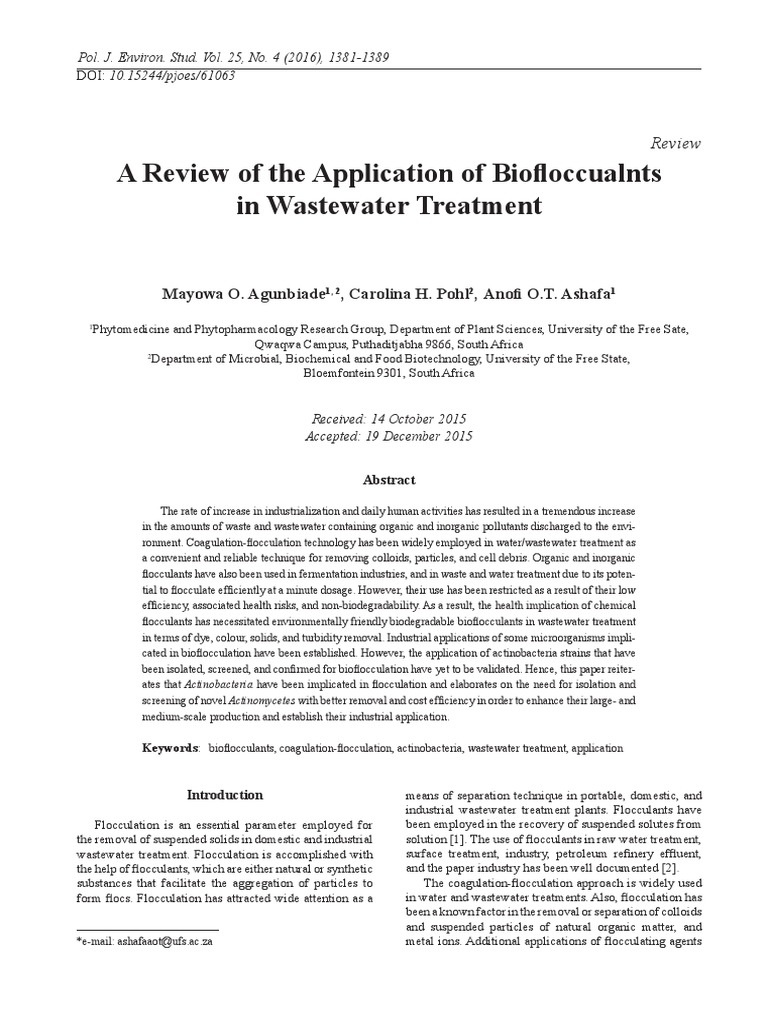 Bioflocculants in Wastewater Treatment | PDF | Chemical Substances ...