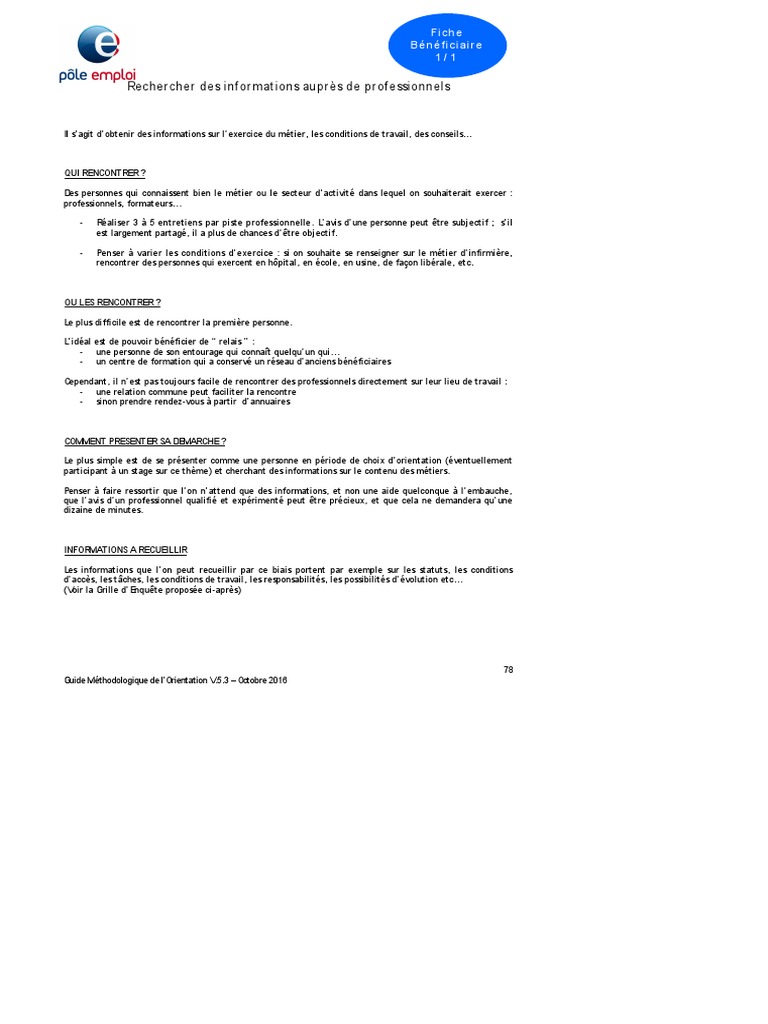 Enquête Métier : Guide Pratique | PDF | Évolution de carrière ...