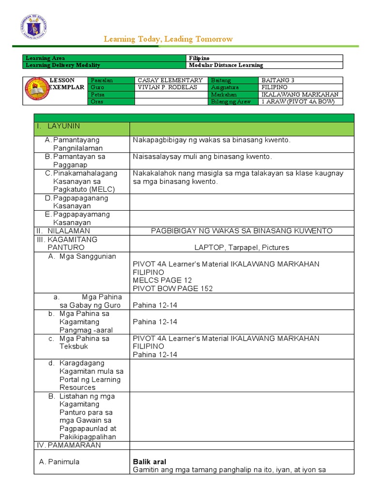 Lesson-Exemplar-Template FILIPINO Q3 Week 3-3 | PDF Lesson-Exemplar-Template FILIPINO Q3 Week 3-3 | PDF