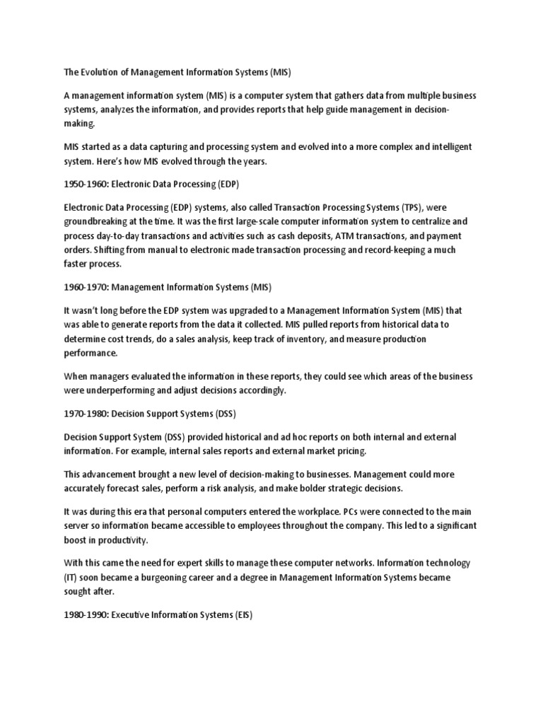 The Evolution and Characteristics of MIS | PDF | Management Information ...