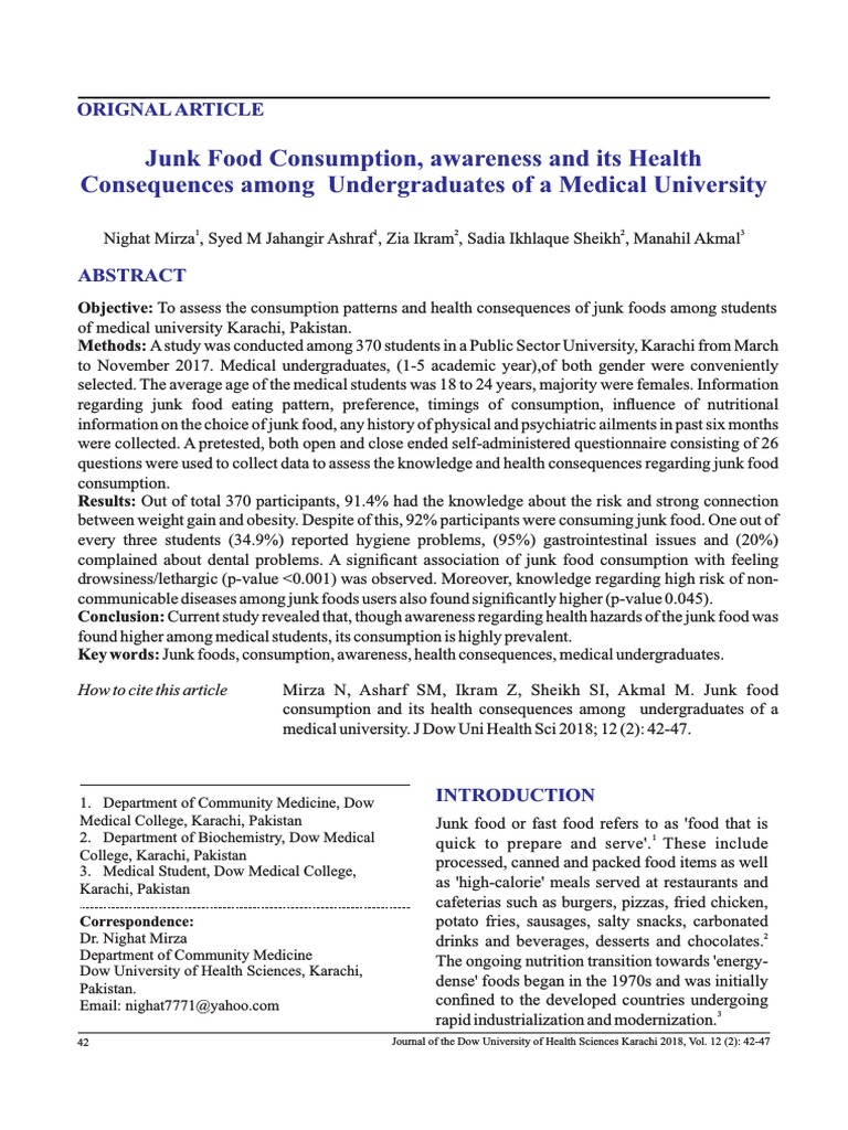 Junk Food Consumption Awareness and Its Health Con | PDF | Junk Food ...