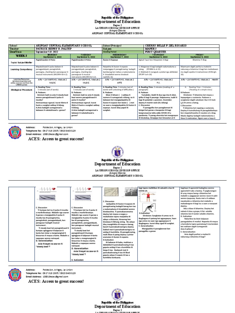 DLL Mapeh Q1 W3-2022-2023 | PDF