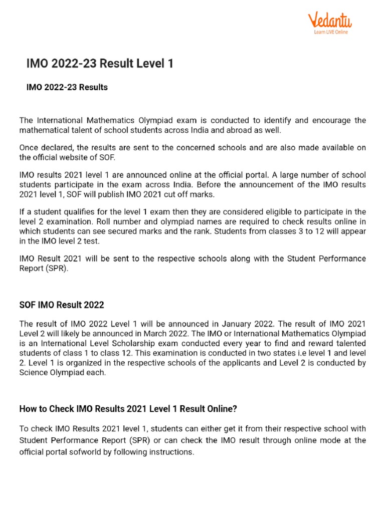 IMO 2022-23 Result Level 1 | PDF