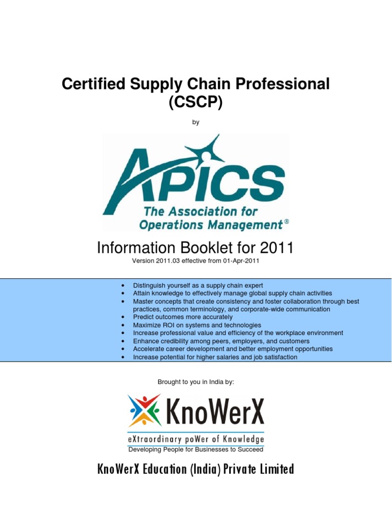 KEI APICS CSCP Information Booklet 2011.03 | PDF | Professional Certification | Supply Chain ...